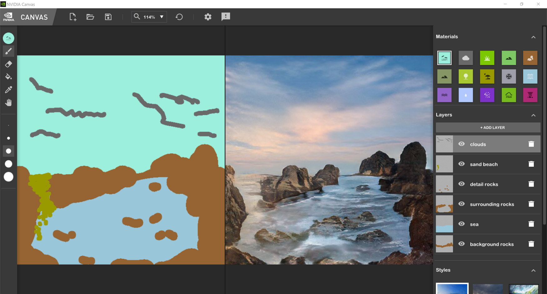 엔비디아, 단순 스케치를 사실적인 풍경 이미지로 바꿔주는AI 기반 아트 툴 ‘NVIDIA Canvas’ 공개 | NVIDIA Blog